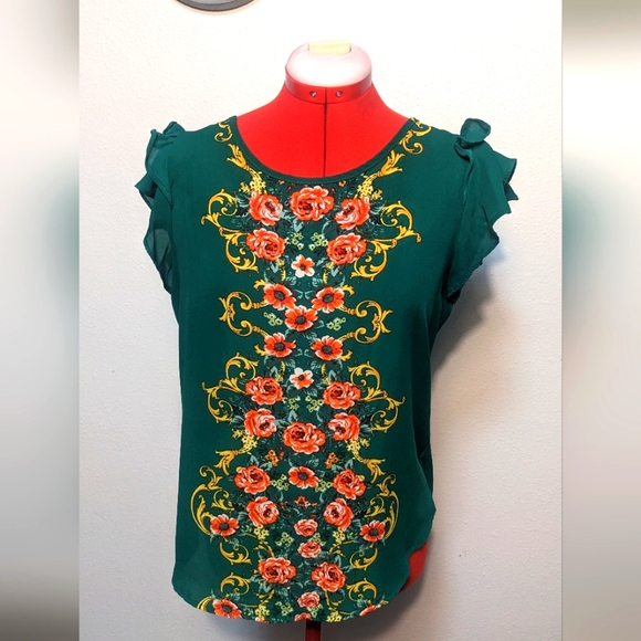 OLM | Tops | Olm Green Floral Blouse Medium | Poshmark